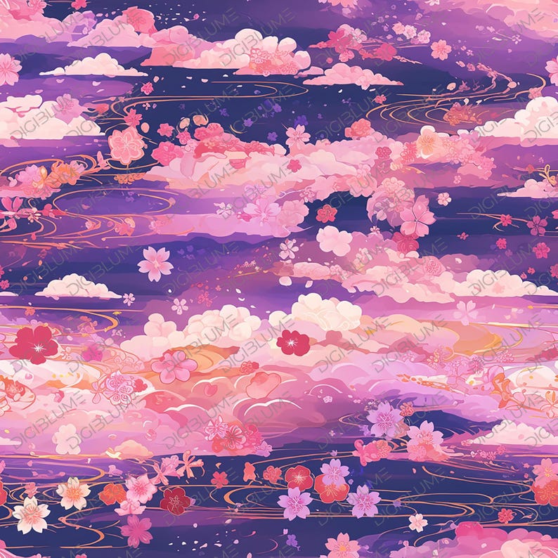Anime Cherry Blossom Seamless Pattern: Pastel Sakura Floral Texture ...