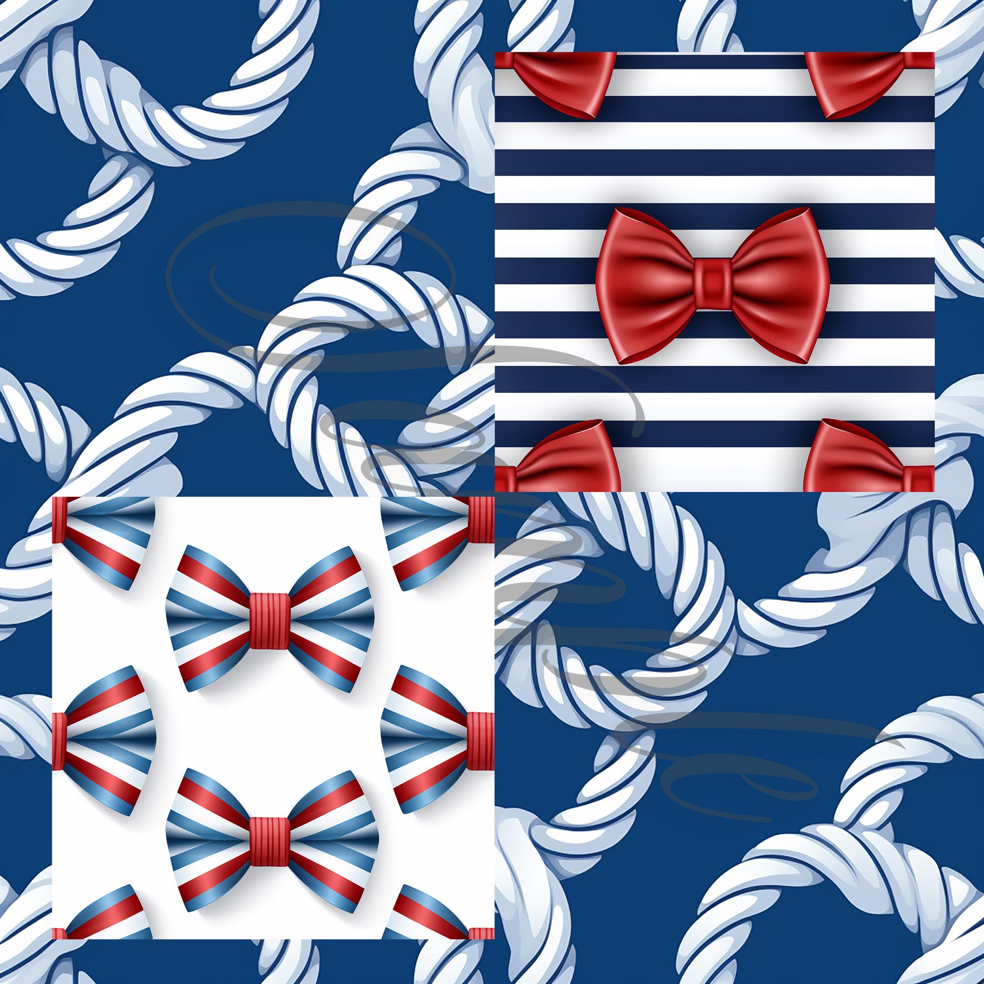 Nautical Striped Patterns With Red Bow Seamless Navy Blue & White ...