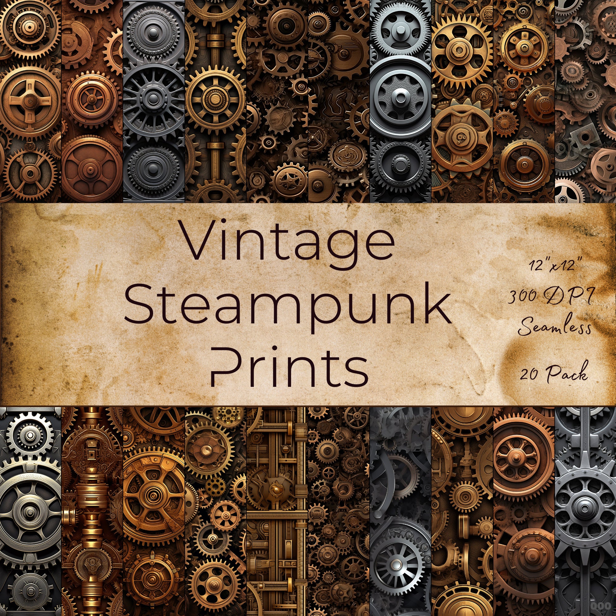Steampunk Junk Journal Styled Gears Digital Printable Seamless Vintage ...