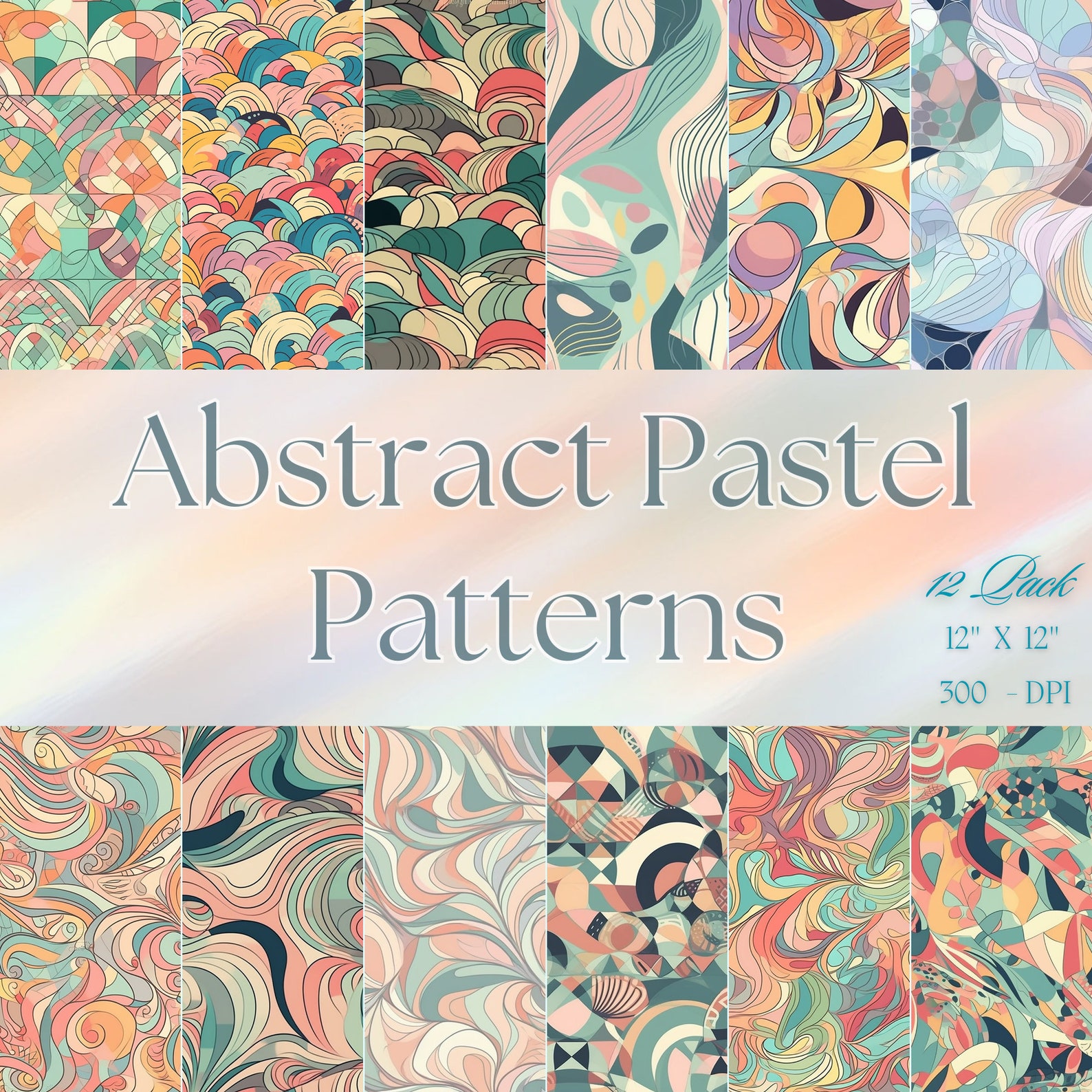 Abstract Pastel Colors Unique Digital Paper Seamless Pattern Pack – 12 ...