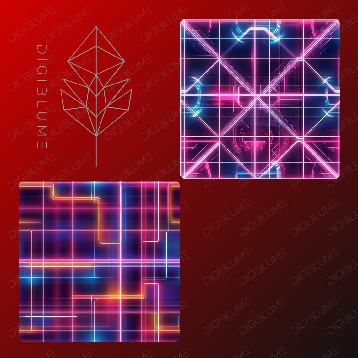 Retro Futurism Neon Grid Patterns: 80s Sci-fi Digital Paper (digital ...