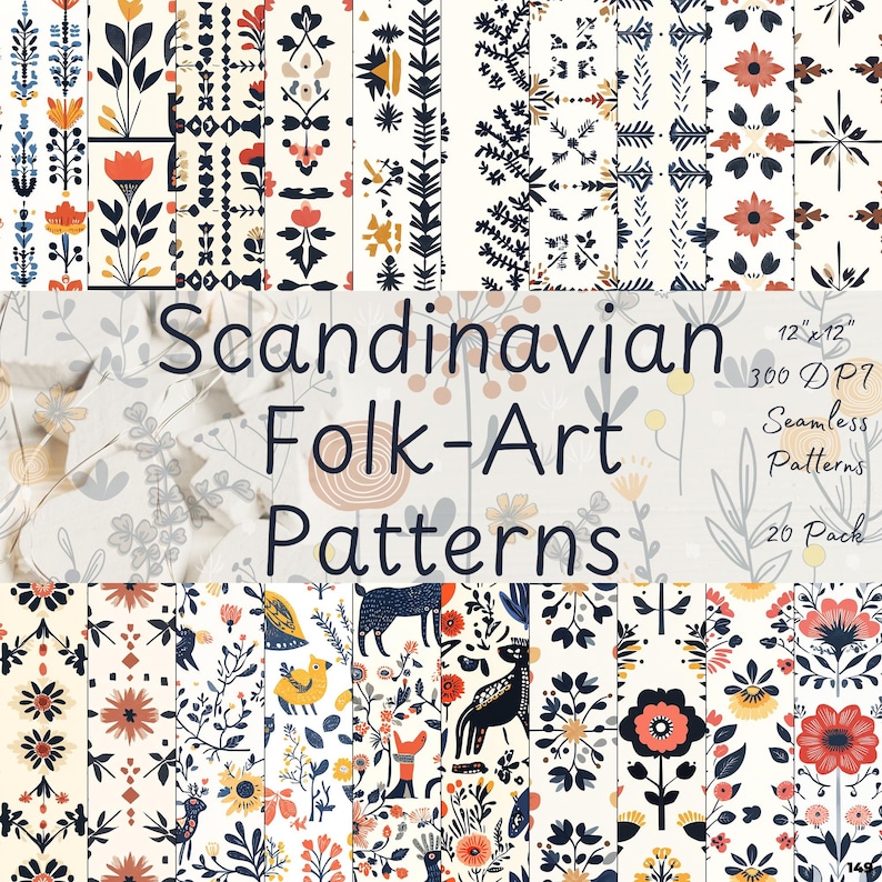 Scandinavian Folk Art Seamless Pattern for Crafts & Decor - Etsy
