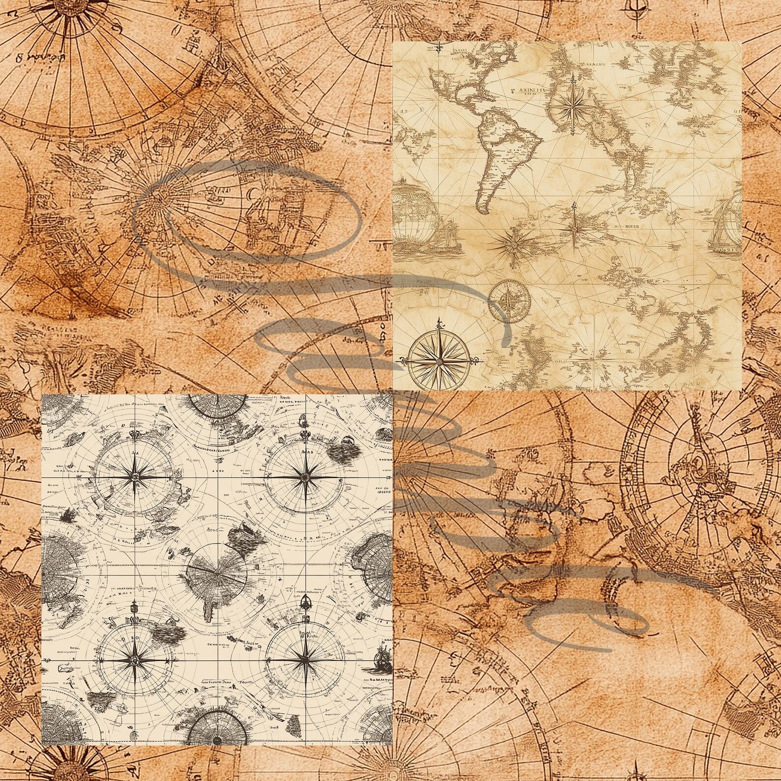 Vintage Map Patterns | Seamless Antique Cartography Designs | Fantasy ...