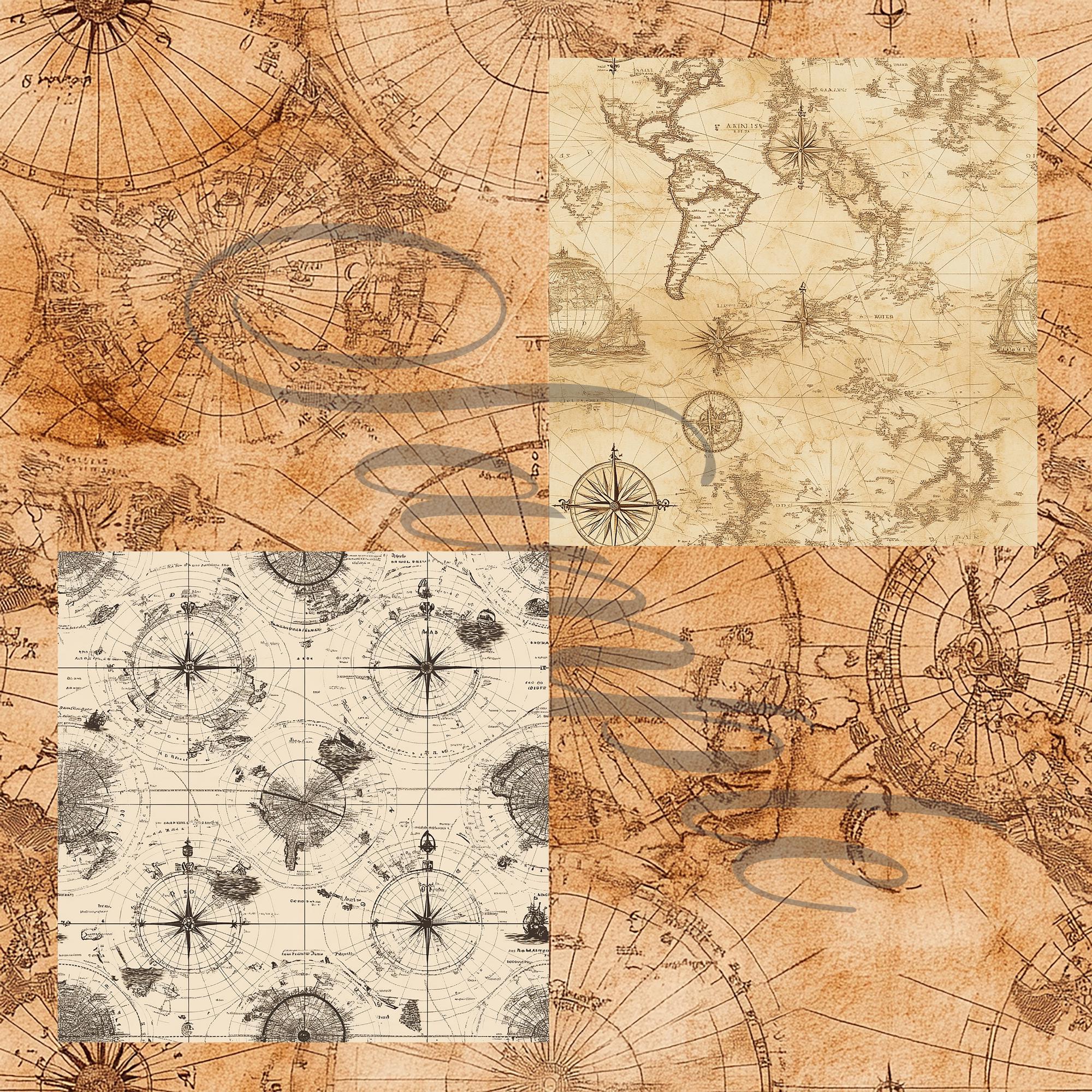 Vintage Map Patterns | Seamless Antique Cartography Designs | Fantasy ...