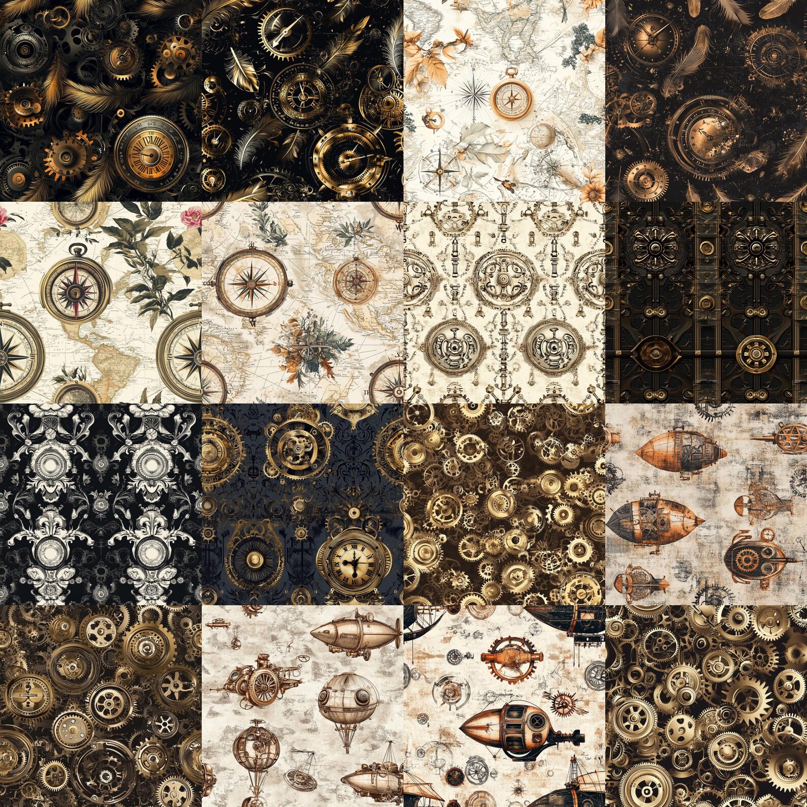 Steampunk Seamless Patterns Gears Victorian Style Digital Download - Etsy
