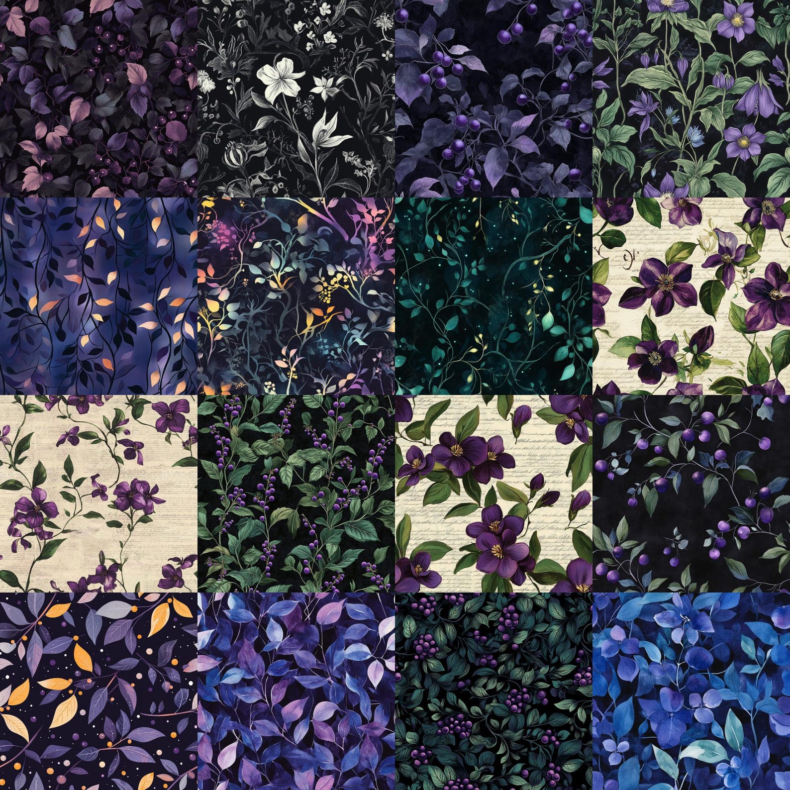 Nightshade Floral Plant Seamless Pattern for Dark Elegant Crafts and ...
