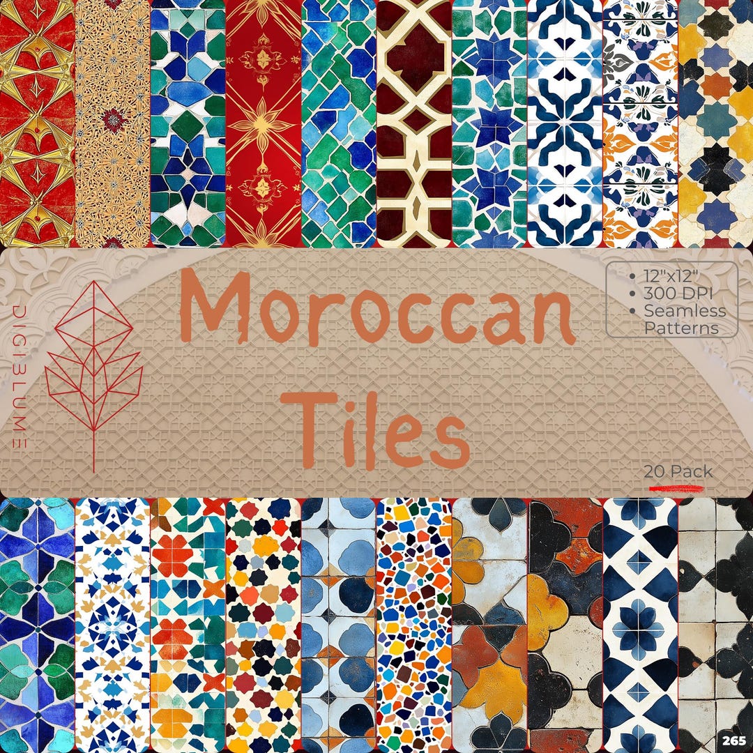 Moroccan Seamless Printable Pattern Colorful Geometric Tiles Digital ...