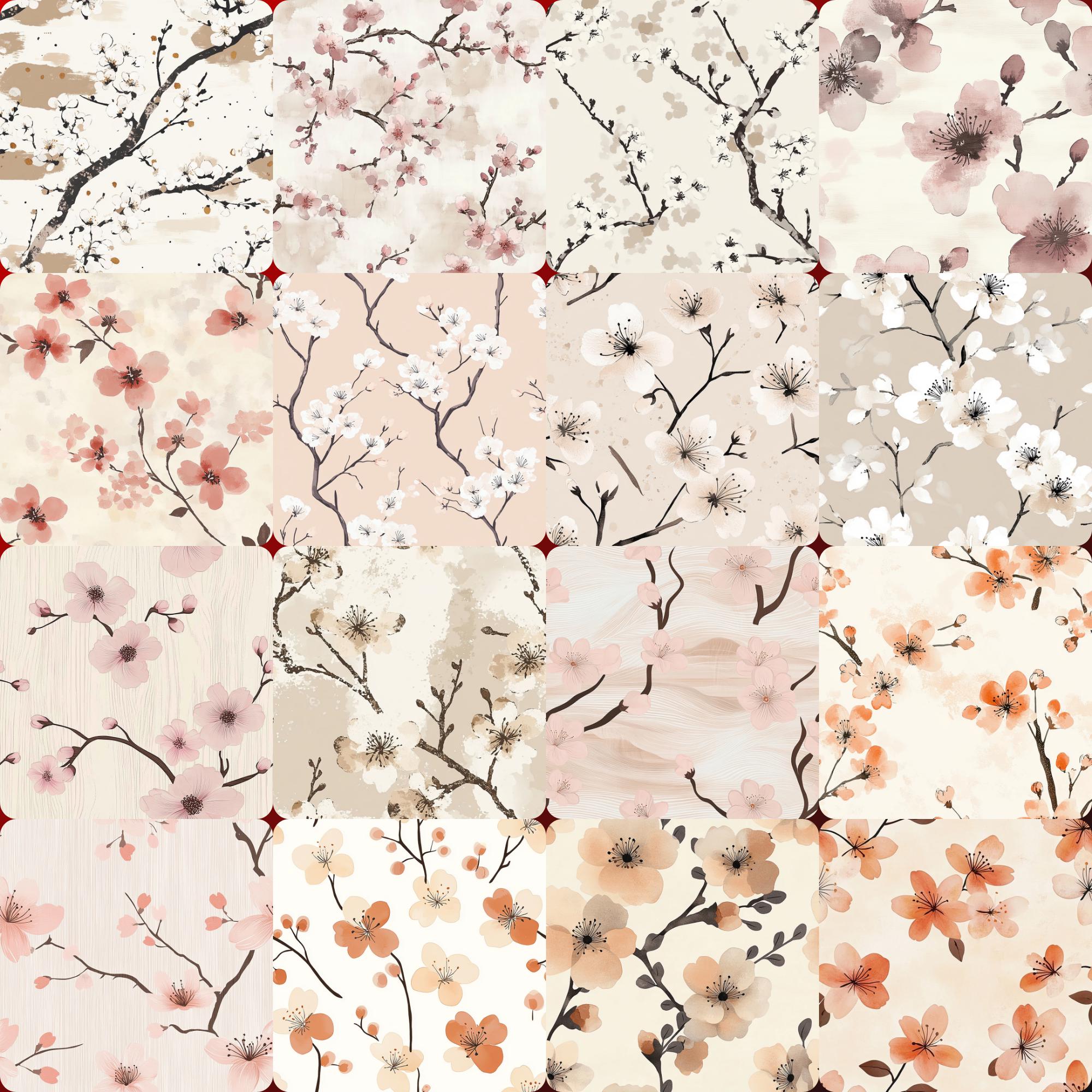 Japandi Sakura Seamless Patterns: Minimalist Floral Digital Paper (20 ...