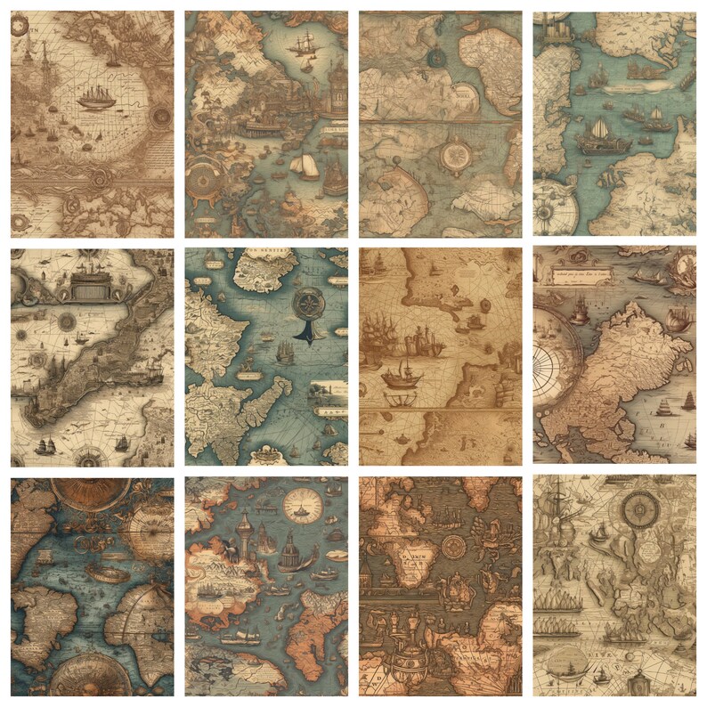 Vintage Map Digital Pattern Vintage Maps Seamless Print Fantasy Map Old ...