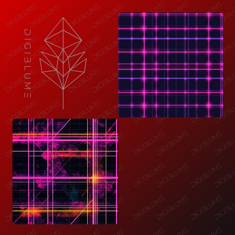 Retro Futurism Neon Grid Patterns: 80s Sci-fi Digital Paper (digital ...