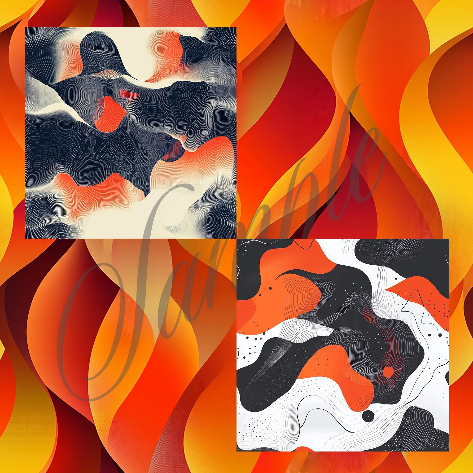 Abstract Waveform Seamless Patterns Modern Fluid Line Designs - Etsy