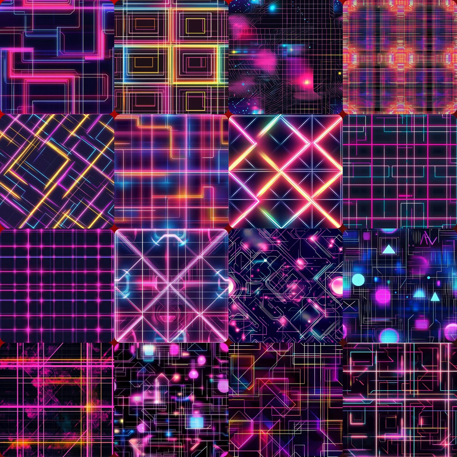 Retro Futurism Neon Grid Patterns: 80s Sci-fi Digital Paper (digital ...