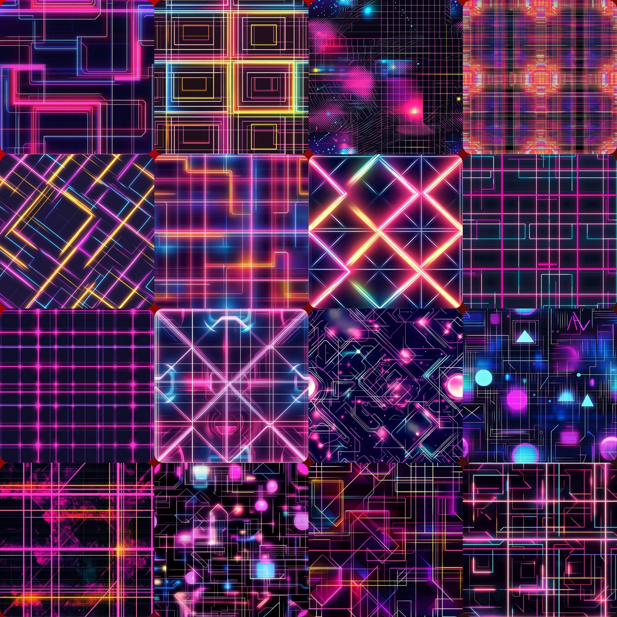 Retro Futurism Neon Grid Patterns: 80s Sci-fi Digital Paper (digital ...