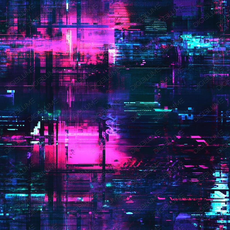 Cyberpunk Glitch Seamless Digital Paper – Futuristic VHS & Digital ...