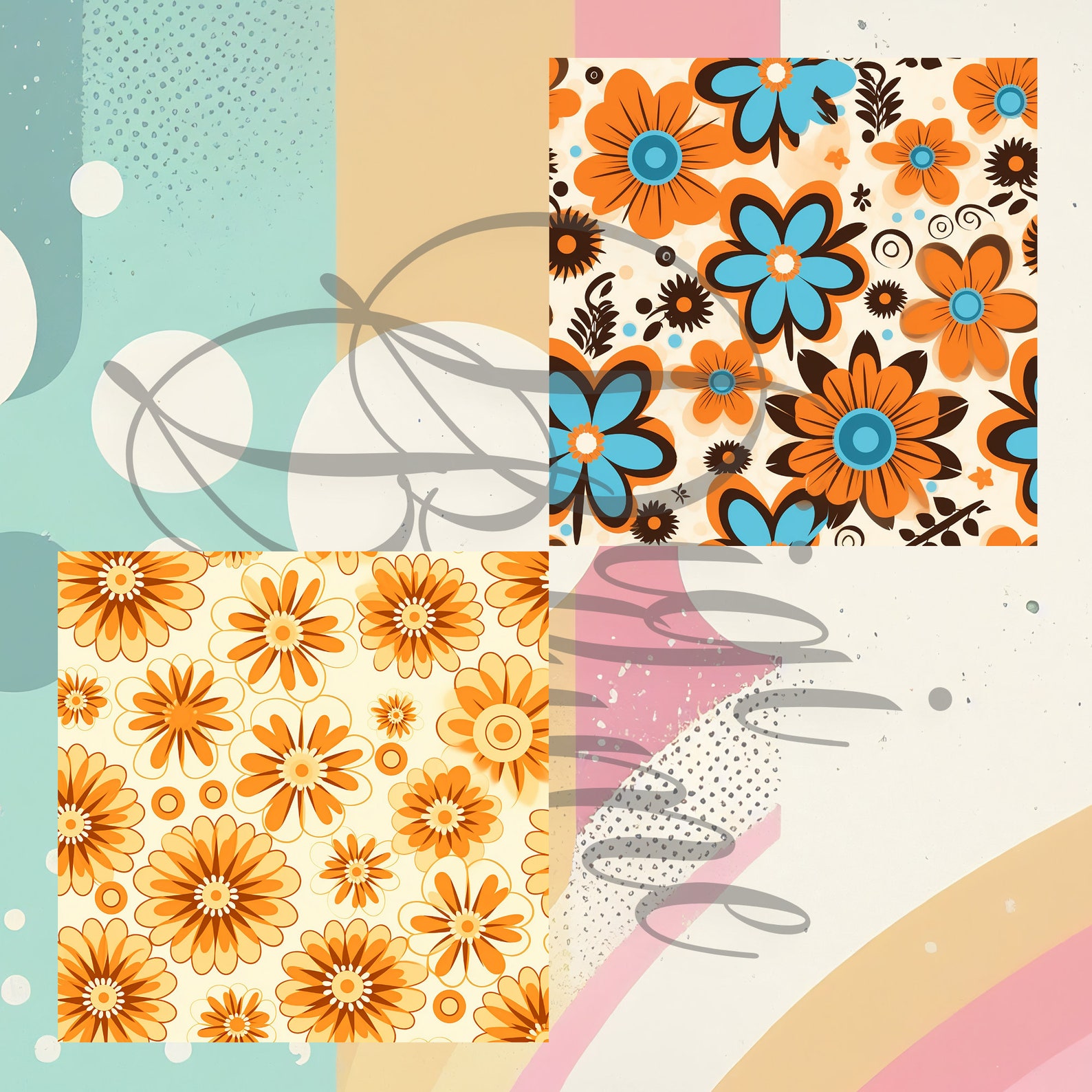 Retro-funk Seamless Pattern: Groovy Flowers, Psychedelic Vines, and ...