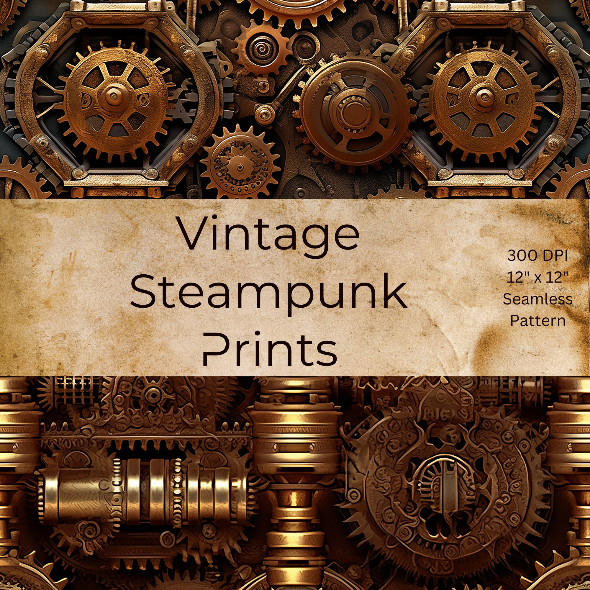 Steampunk Junk Journal Styled Gears Digital Printable Seamless Vintage ...