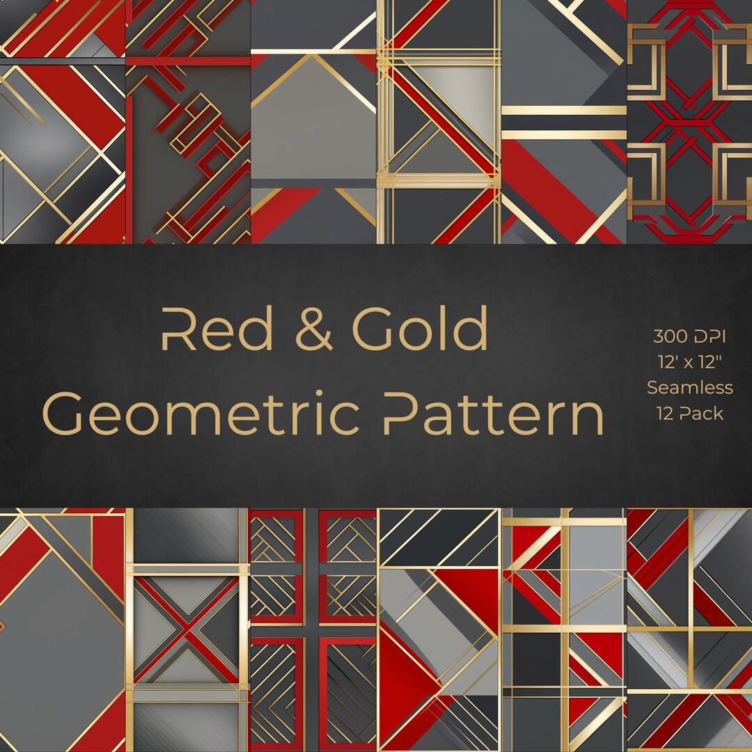 Red and Gold Digital Paper Background Seamless Geometric Printable ...