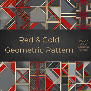Red and Gold Digital Paper Background Seamless Geometric Printable ...