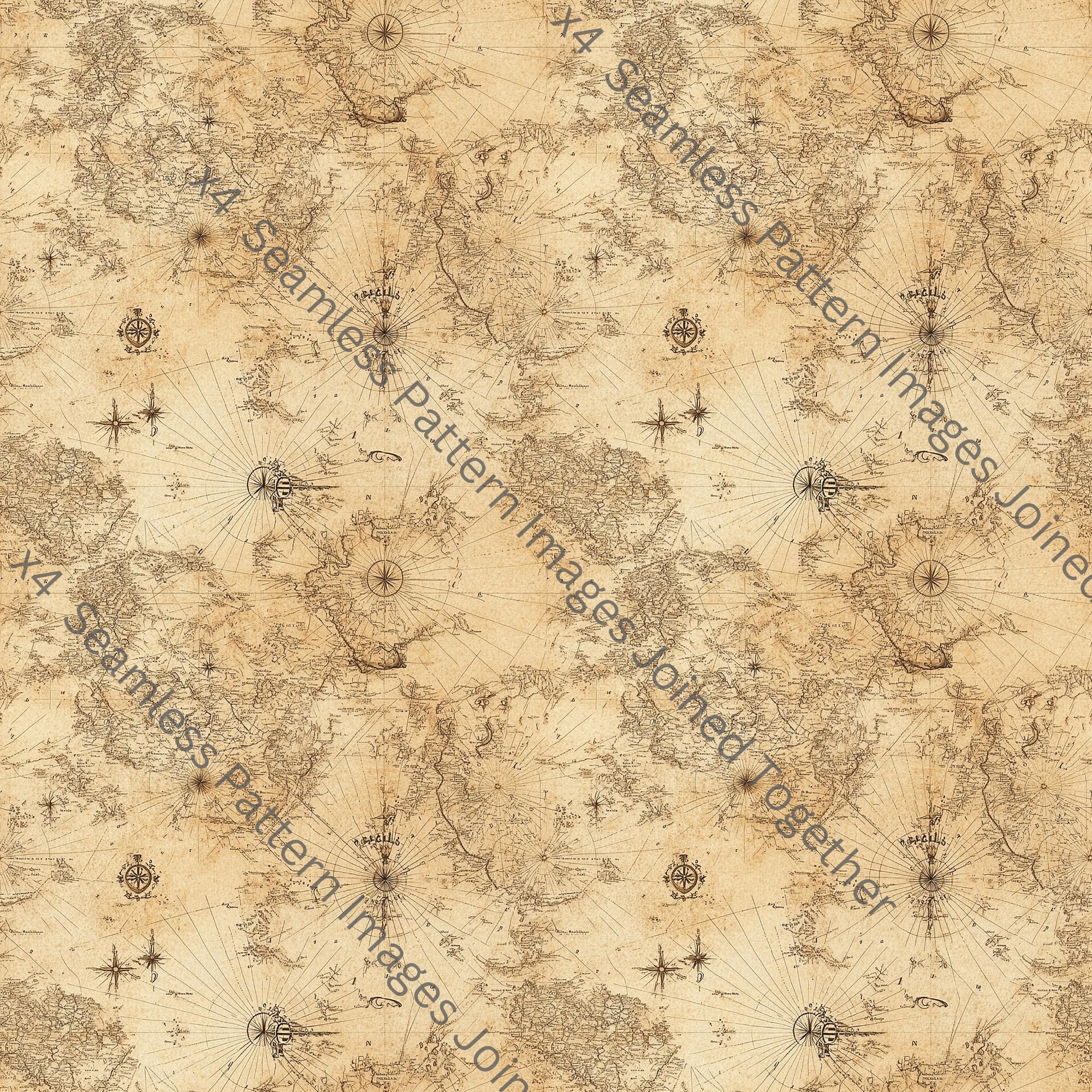 Vintage Map Patterns | Seamless Antique Cartography Designs | Fantasy ...