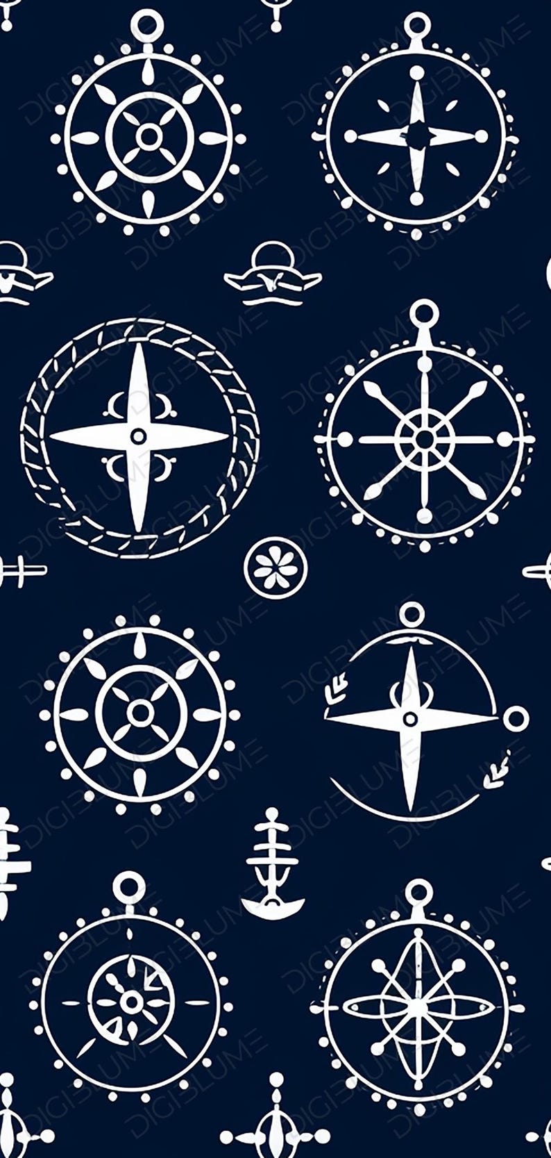 Nautical Seamless Patterns | Compass, Ship's Wheel & Sea Creatures in ...
