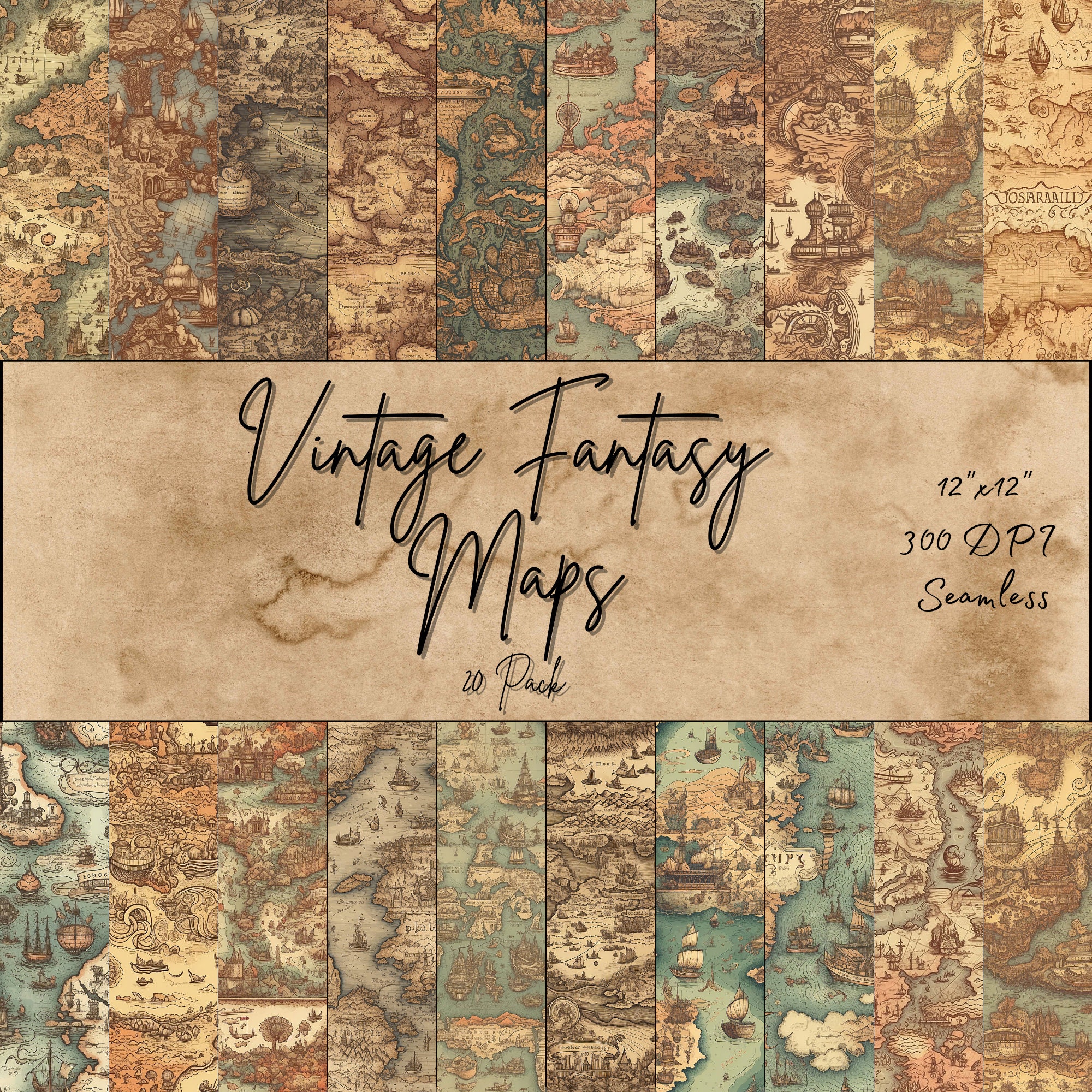 Vintage Fantasy Digital Map Old Maps Digital Pattens Seamless Digital ...