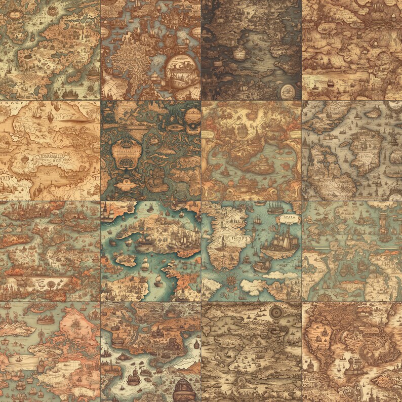 Vintage Fantasy Digital Map Old Maps Digital Pattens Seamless Digital ...