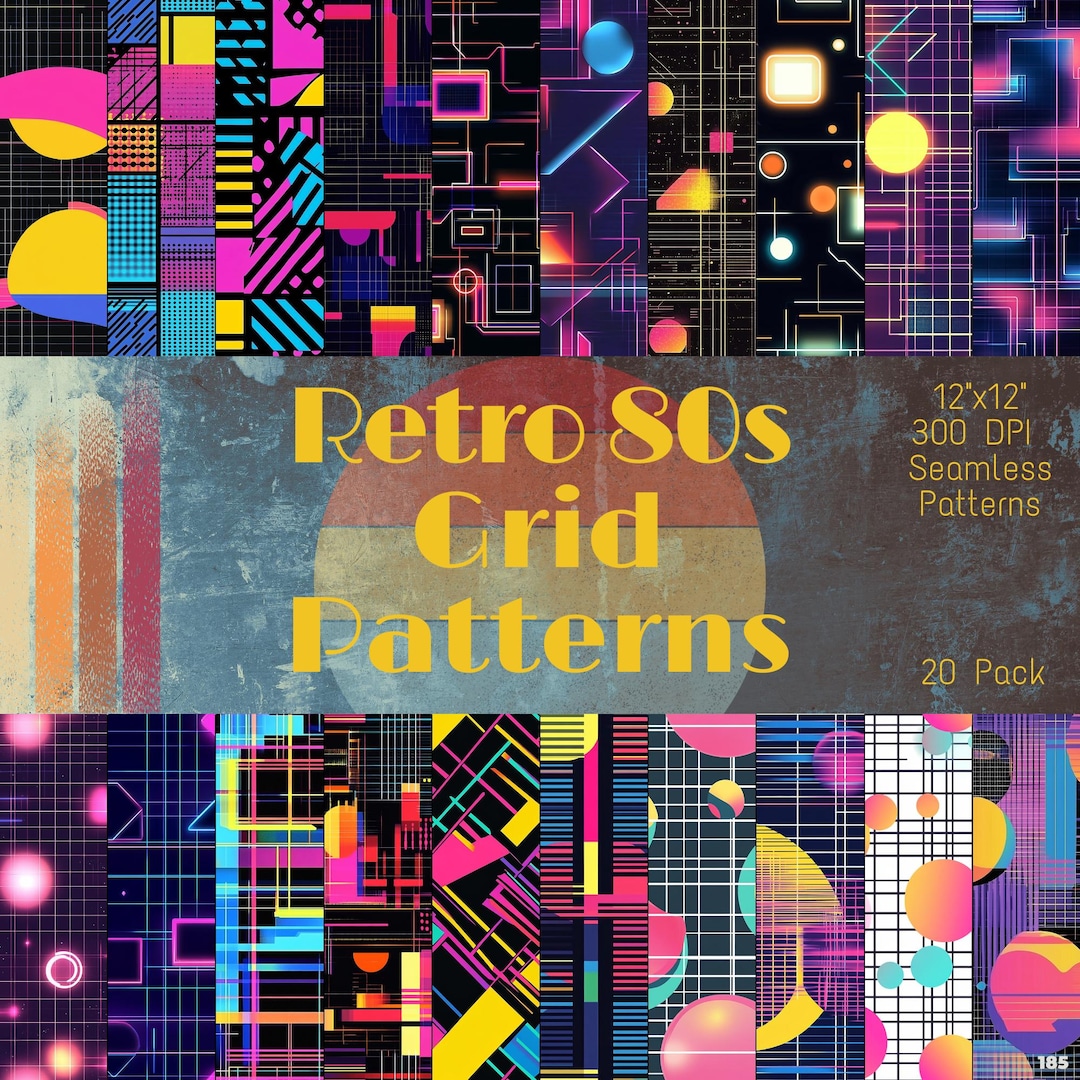 Retro 80s Grid Patterns | Neon Digital Designs - Etsy