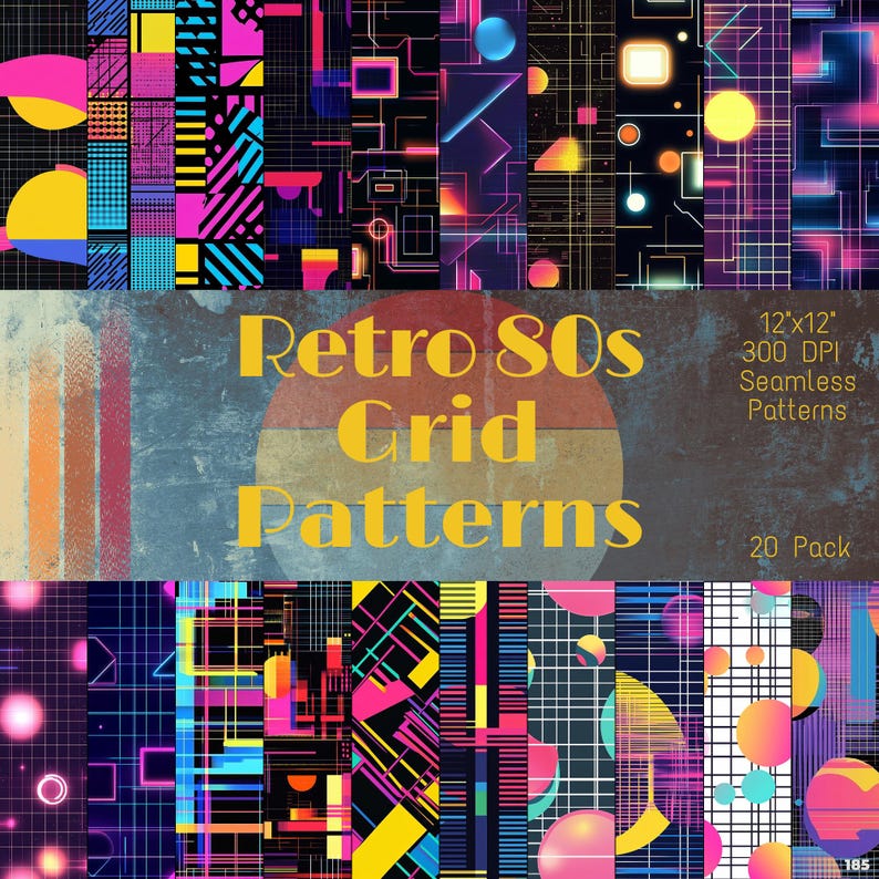 Retro 80s Grid Patterns | Neon Digital Designs - Etsy