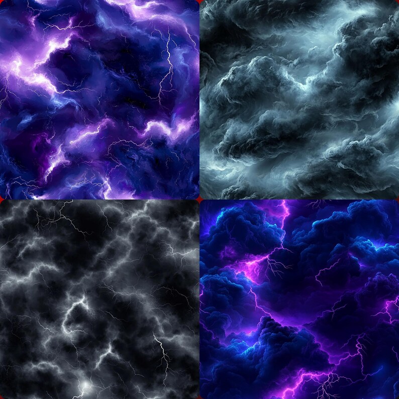 Moody Lightning Seamless Pattern Dark Stormy Clouds Digital Backgrounds ...
