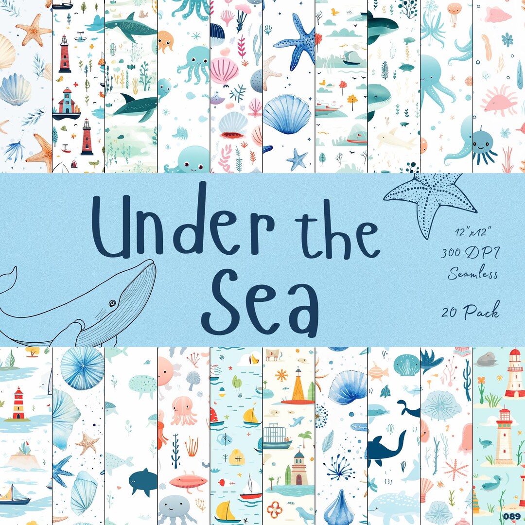 Cute Ocean Seamless Patterns Adorable Sea Creatures for Kids Instant ...
