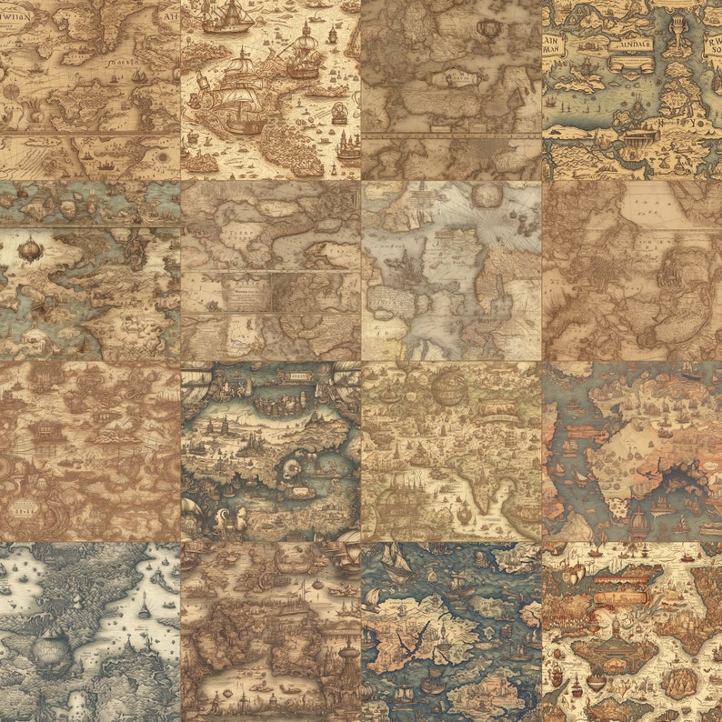 Vintage Fantasy World Map Print: Seamless Digital Pattern (20 Pack) - Etsy