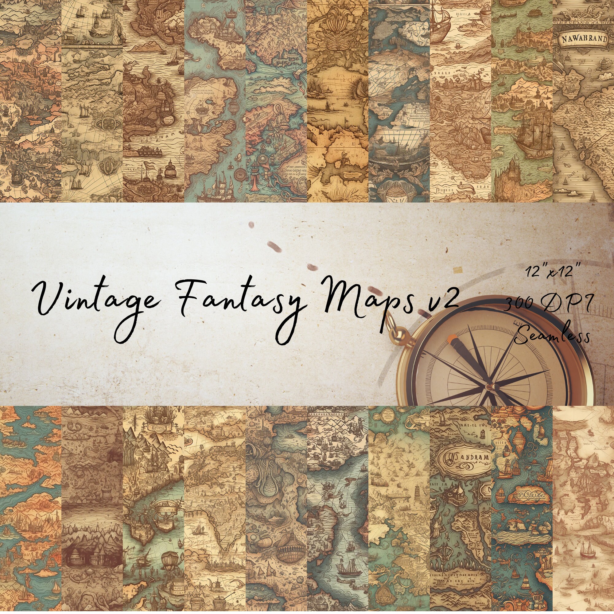 Old Vintage Maps Digital Paper Seamless Pattern Hand Drawn Map - Etsy