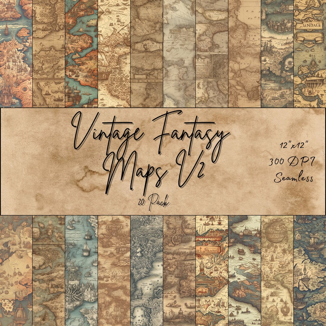 Vintage Fantasy World Map Print: Seamless Digital Pattern (20 Pack) - Etsy