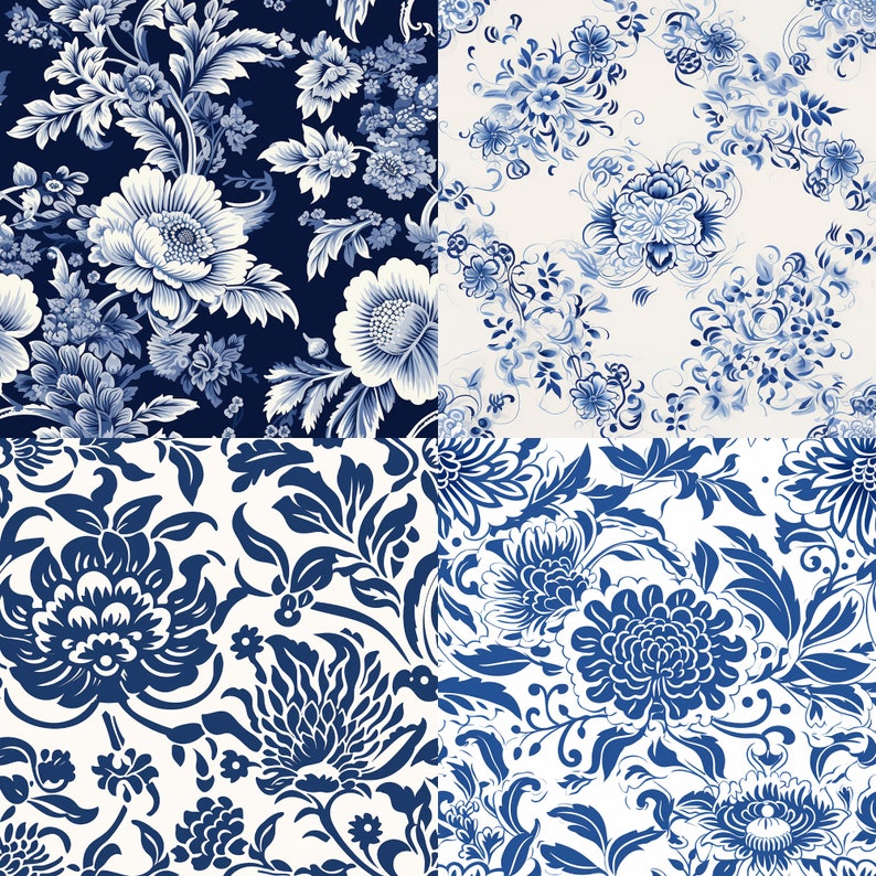 Fine China Blue Floral Digital Paper Printable Seamless Background ...