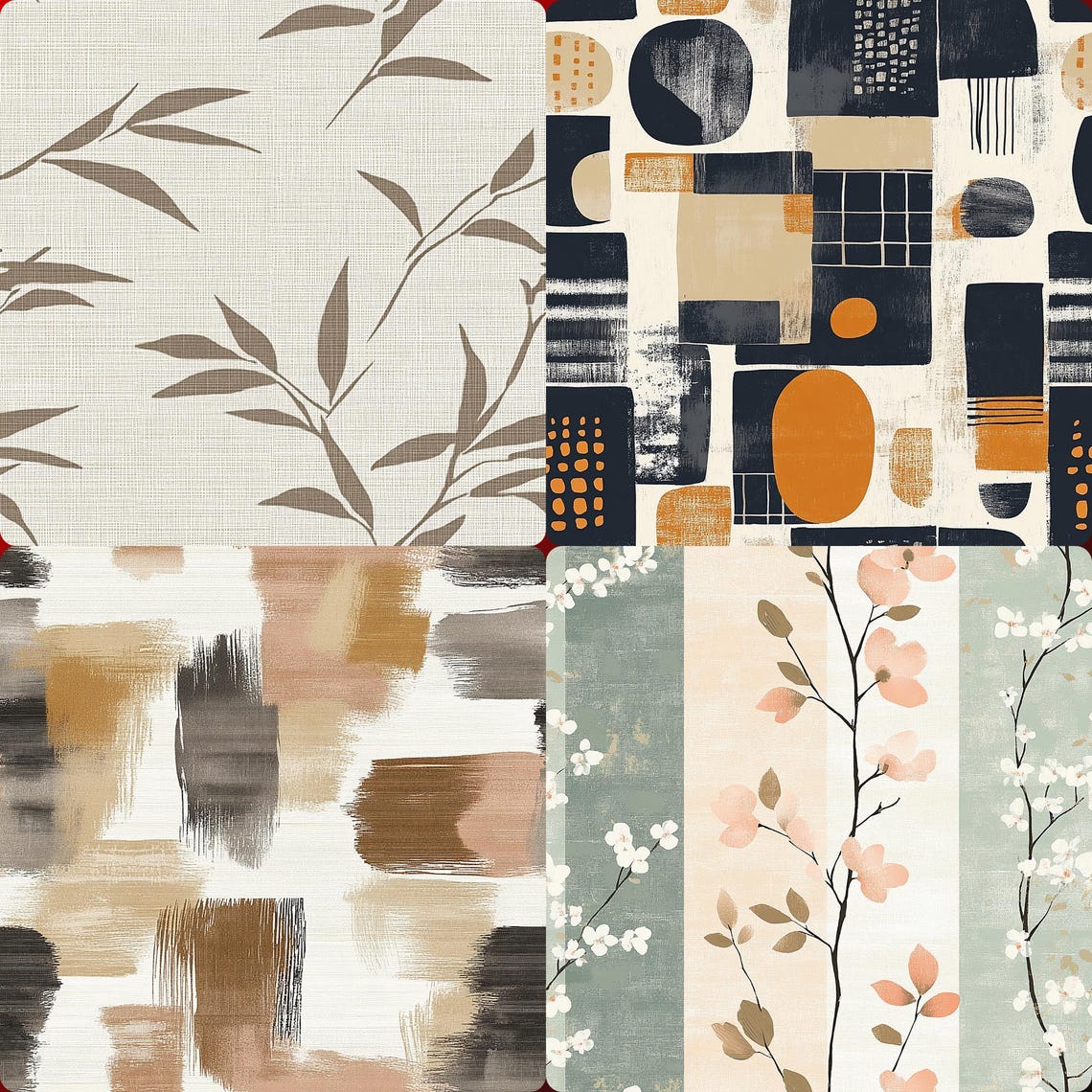 Seamless Japandi Style Digital Paper Minimalist Wabi-sabi Textures for ...