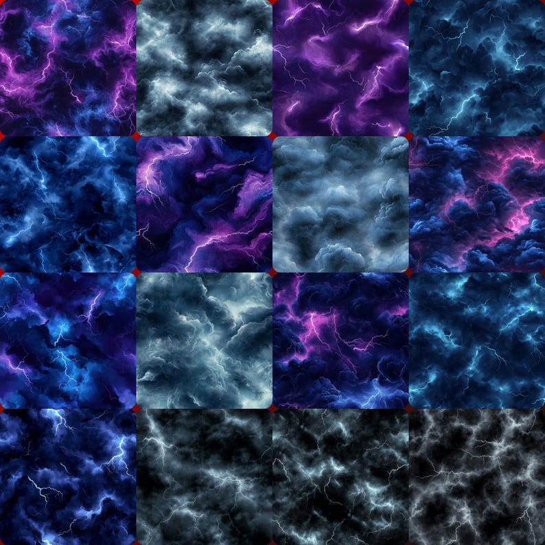 Moody Lightning Seamless Pattern Dark Stormy Clouds Digital Backgrounds ...