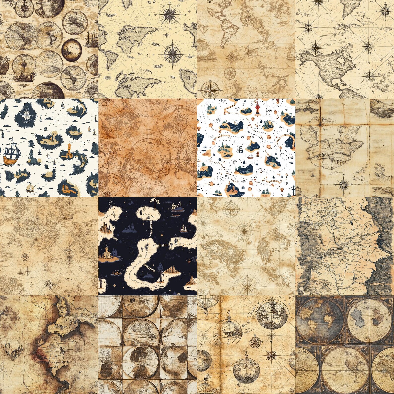 Vintage Map Patterns | Seamless Antique Cartography Designs | Fantasy ...