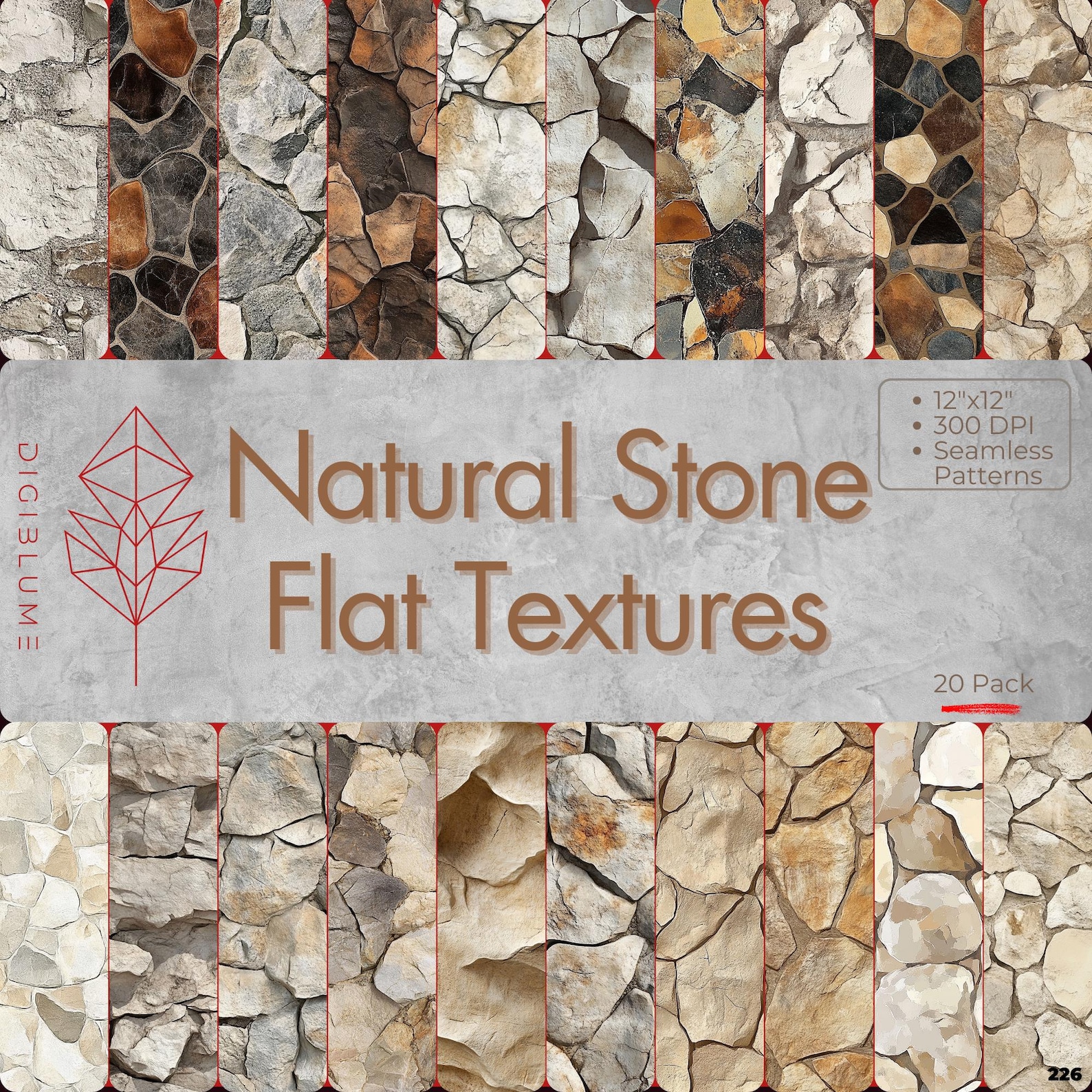 Natural Stone Texture Digital Paper: Earthy Rock Backgrounds (12x12 ...