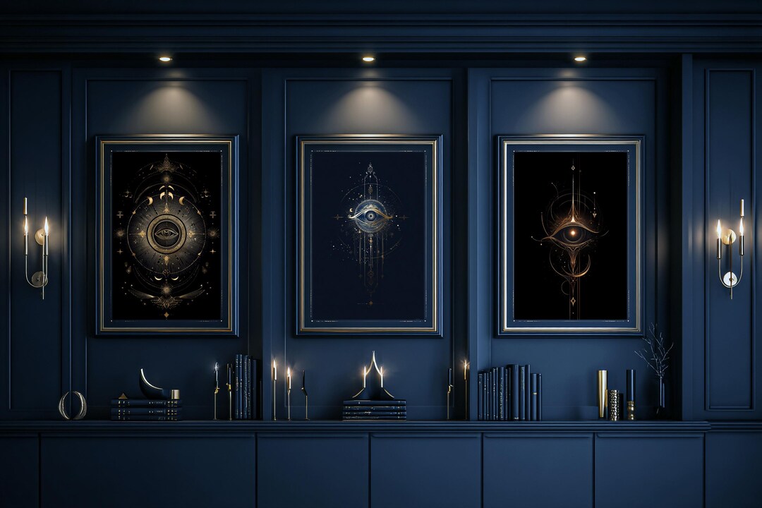 Oracle Vision Wall Art Set – 3 Printable Celestial Eye Posters, Black ...