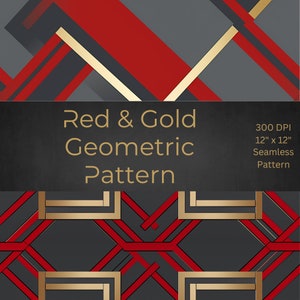 Red and Gold Digital Paper Background Seamless Geometric Printable ...