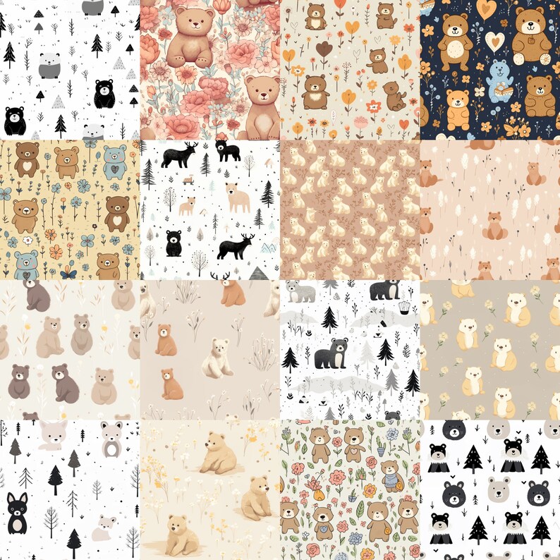 Cute Baby Bears on Light Grey Background Nursery Decor - 20 Pack - Etsy
