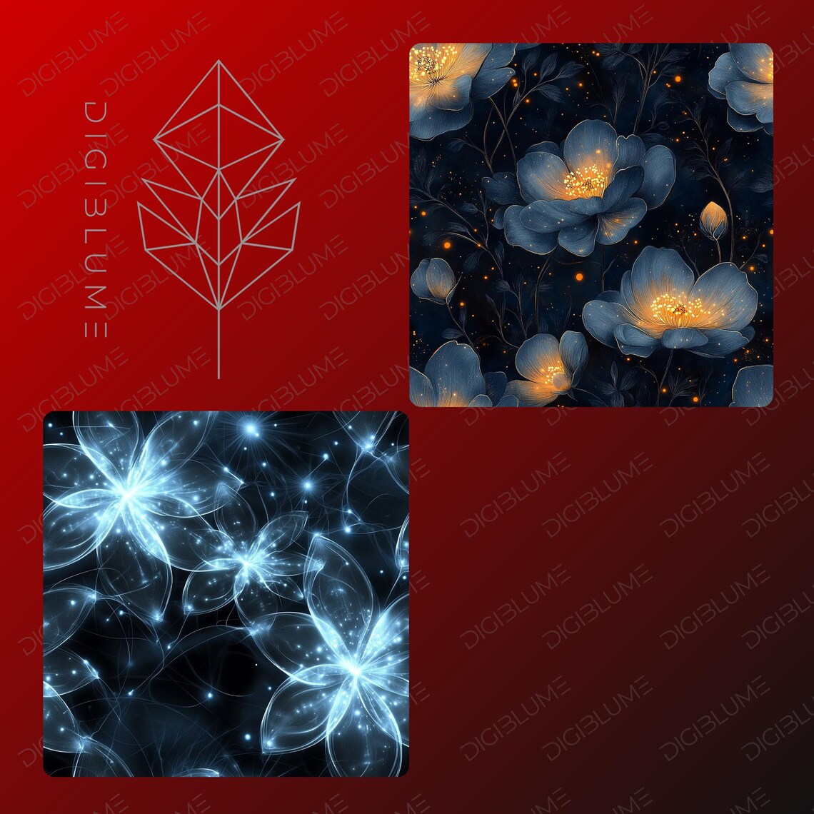 Night Garden Seamless Pattern Lunar Flowers Glow in the Dark Digital ...
