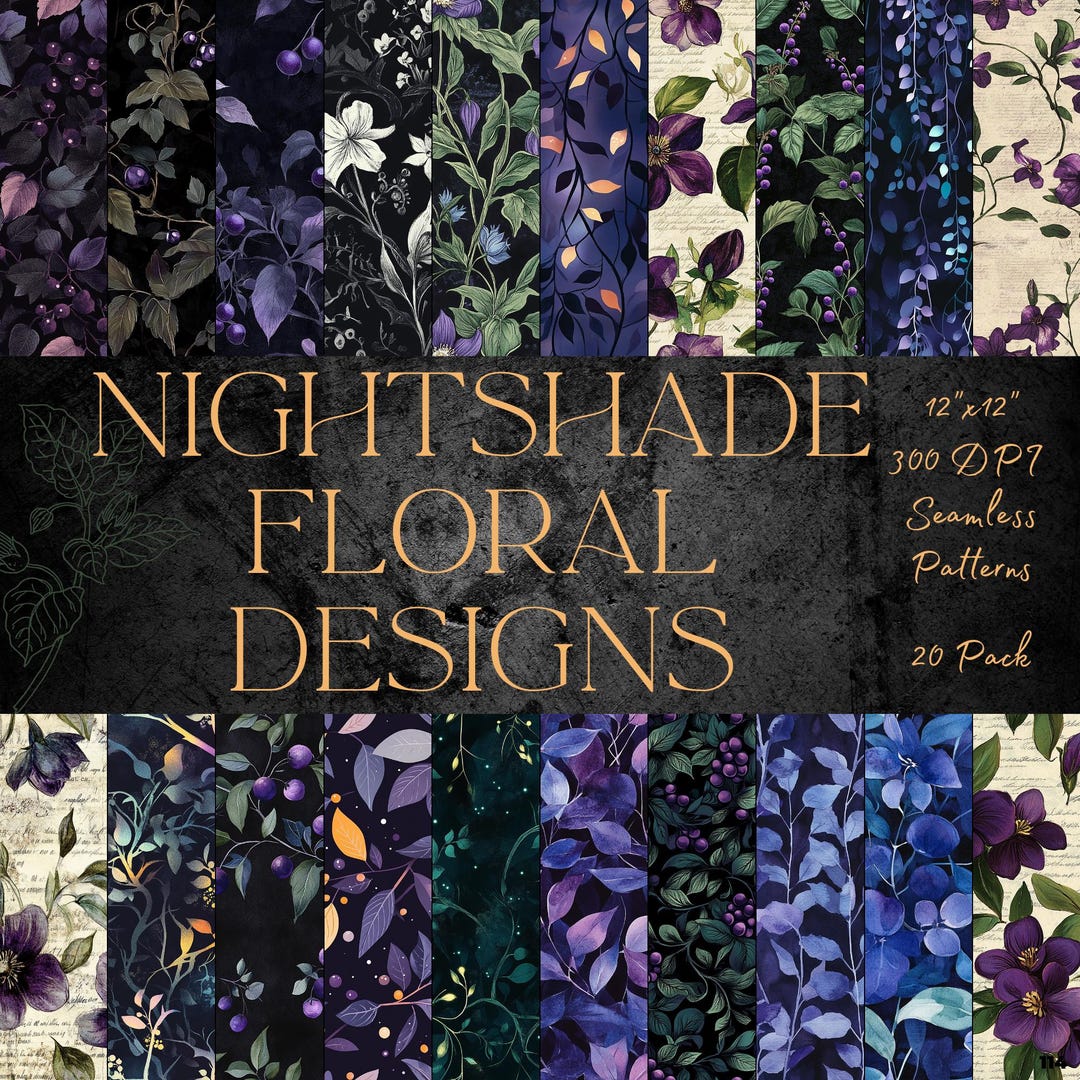 Nightshade Floral Plant Seamless Pattern for Dark Elegant Crafts and ...