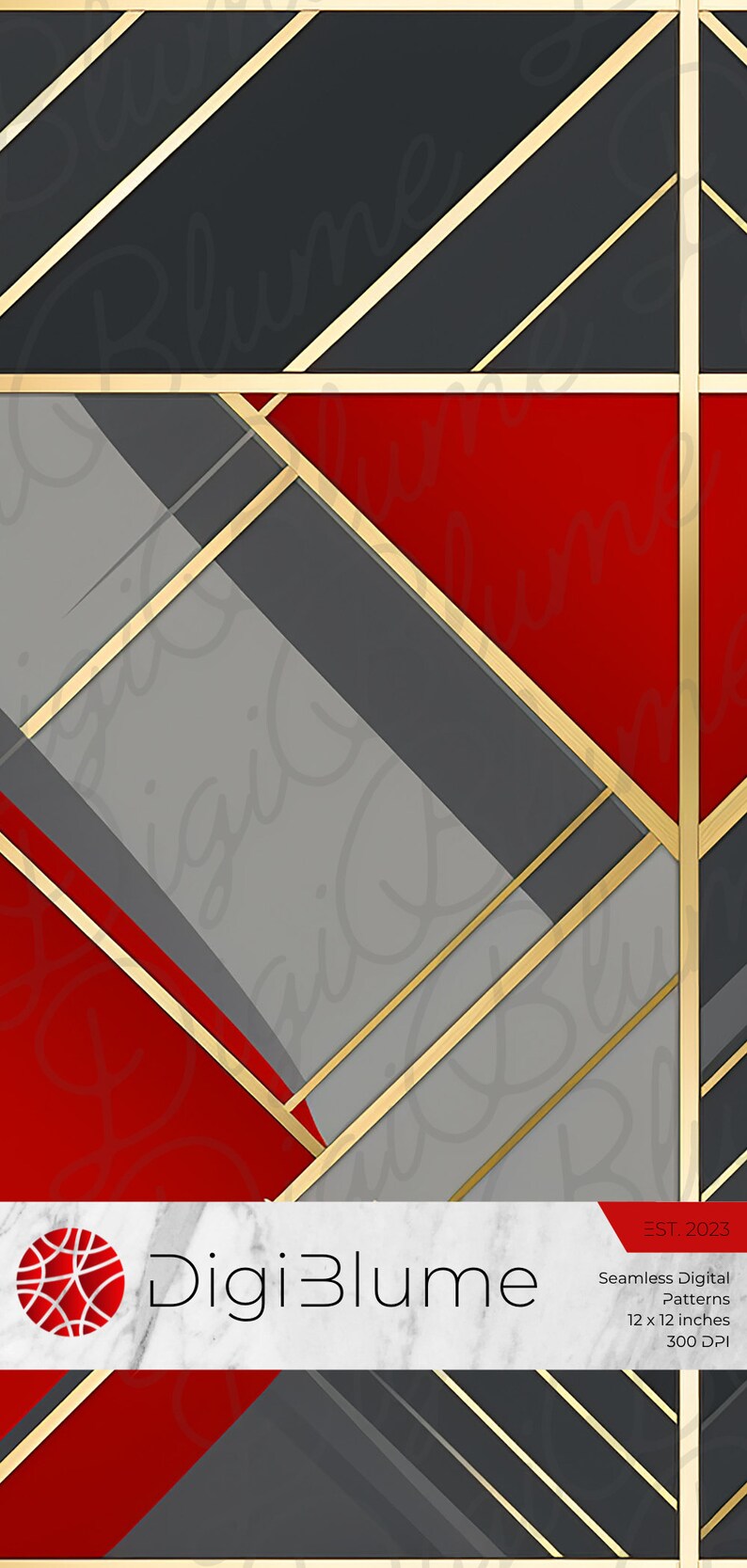 Red and Gold Digital Paper Background Seamless Geometric Printable ...