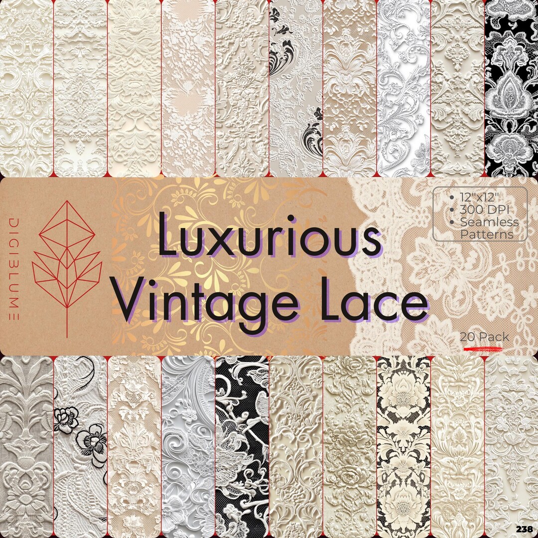 Luxurious Vintage Lace Seamless Digital Paper | Elegant Baroque ...
