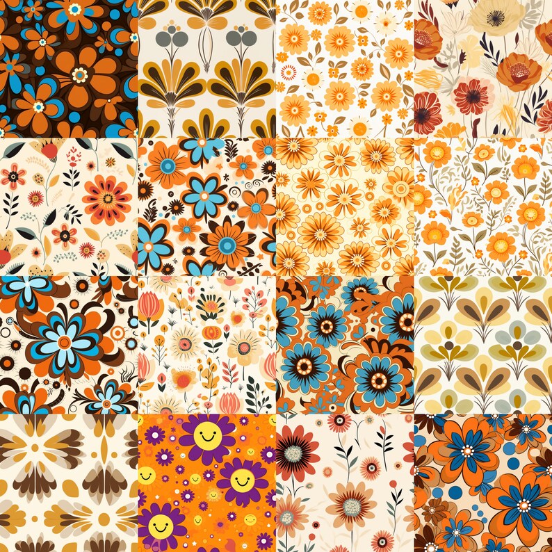 Retro-funk Seamless Pattern: Groovy Flowers, Psychedelic Vines, and ...