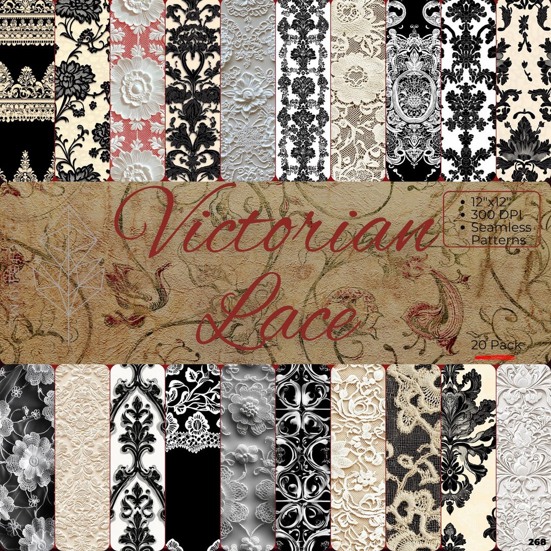 Victorian Lace Seamless Pattern Black Delicate Filigree Digital ...