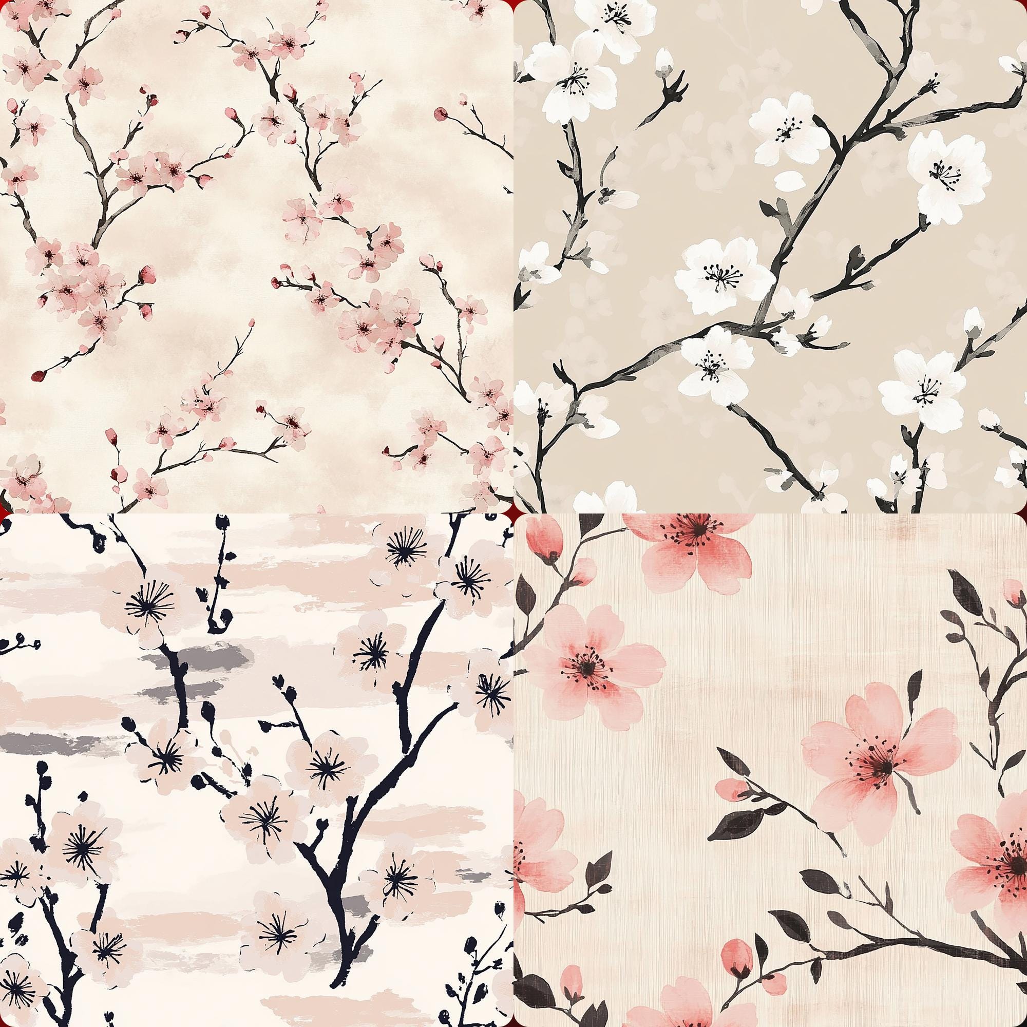 Japandi Sakura Seamless Patterns: Minimalist Floral Digital Paper (20 ...