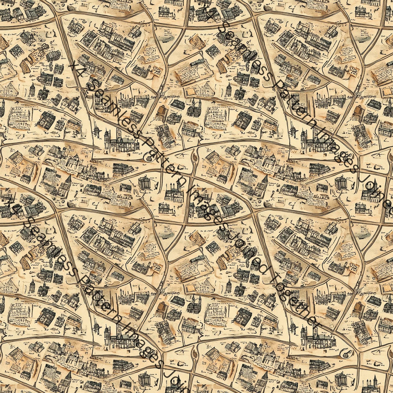 Vintage Map Patterns | Antique Cartography Design | Digital Fantasy Map ...