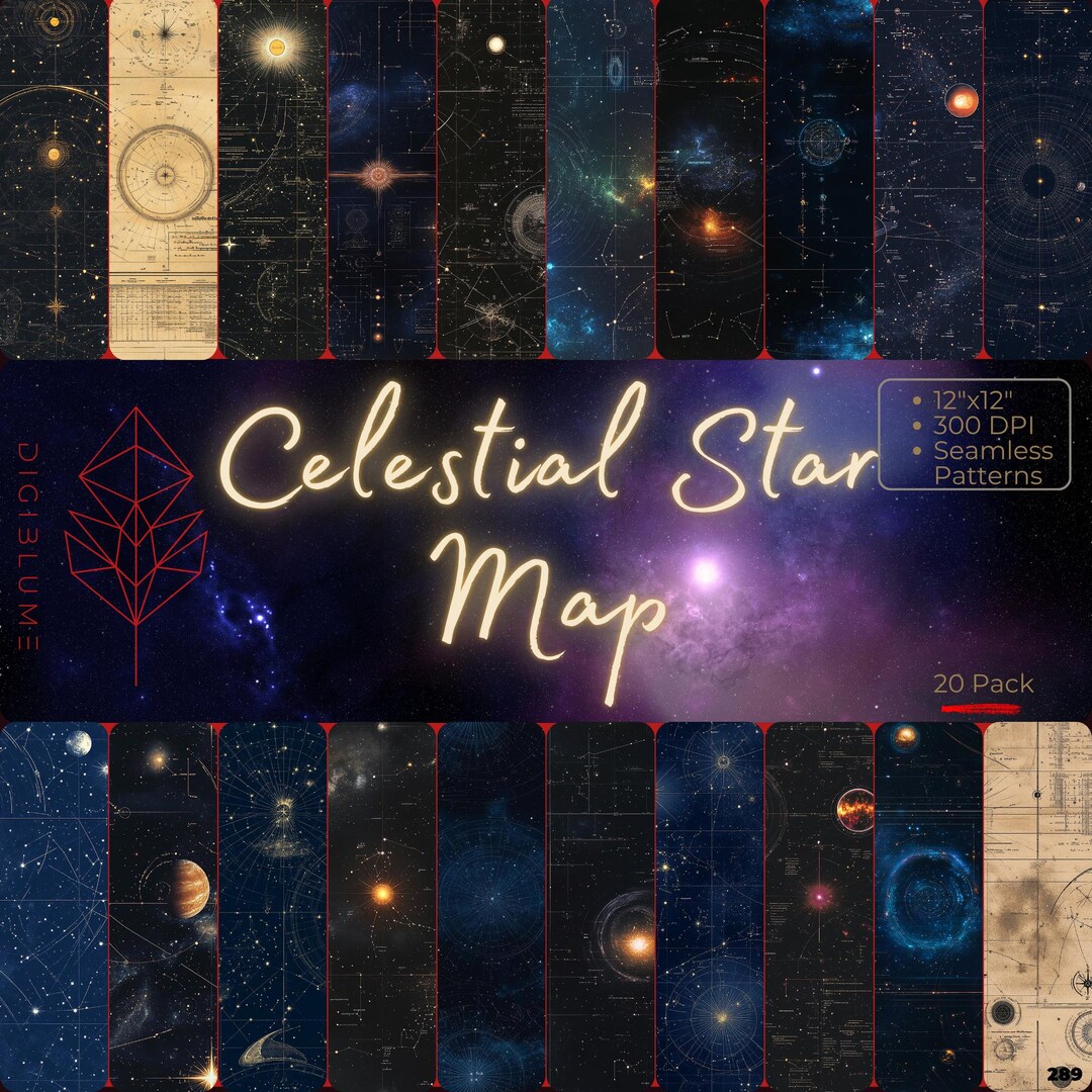 Celestial Star Map Seamless Digital Pattern Galaxy Stars Astrological ...